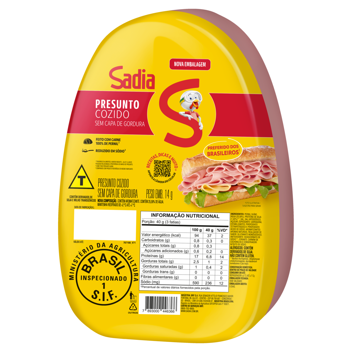 Presunto Cozido sem Capa de Gordura Sadia 3,4kg -Caixa c/2